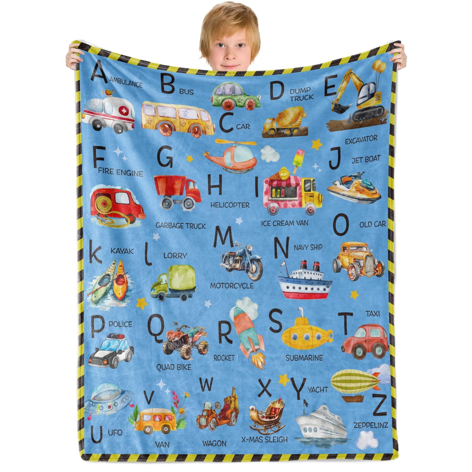 Kainsy Vehicles Alphabet Throw Blanket for Kids, ABC Letters Car ...