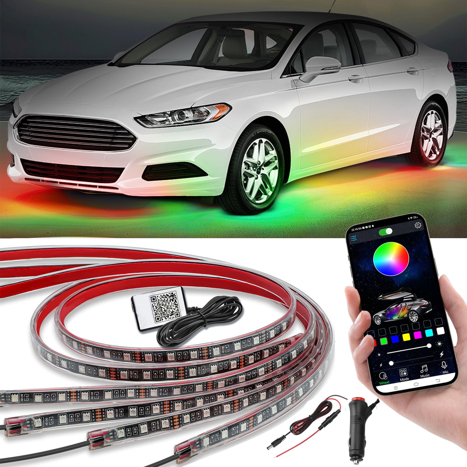 Kairiyard 4Pcs Underglow LED IFF17 Lights for Cars with App Control, 16 ...