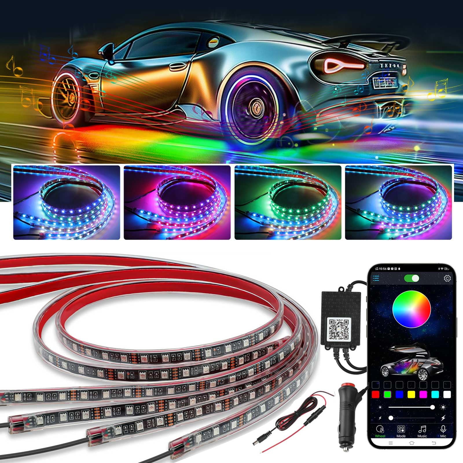 Kairiyard 4Pcs Underglow LED IFF17 Lights for Cars, Dream Color Chasing ...