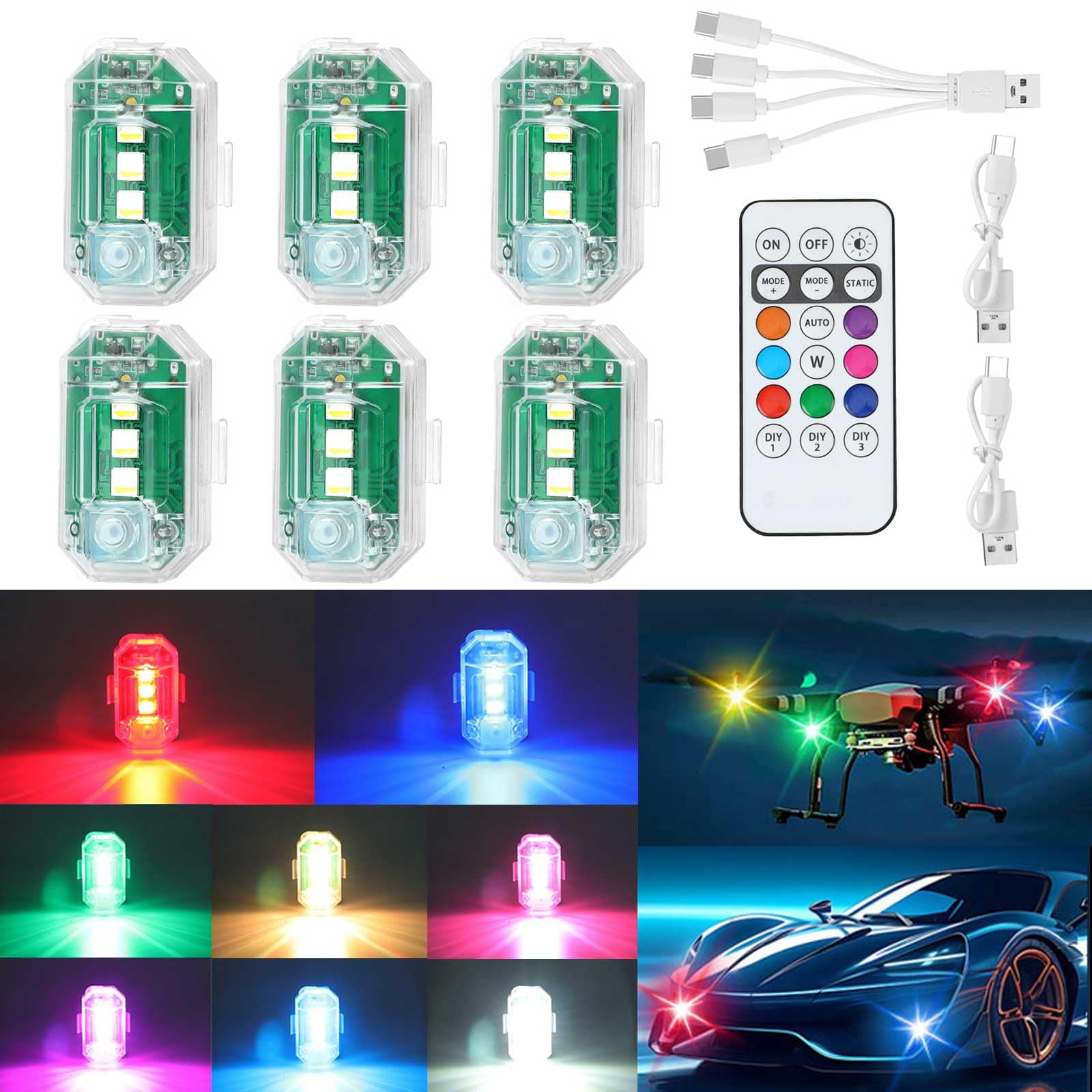 Kairiyard 6PCS Wireless LED RRF12 Lights for Car with Remote Control, 8 Colors Wireless LED ...