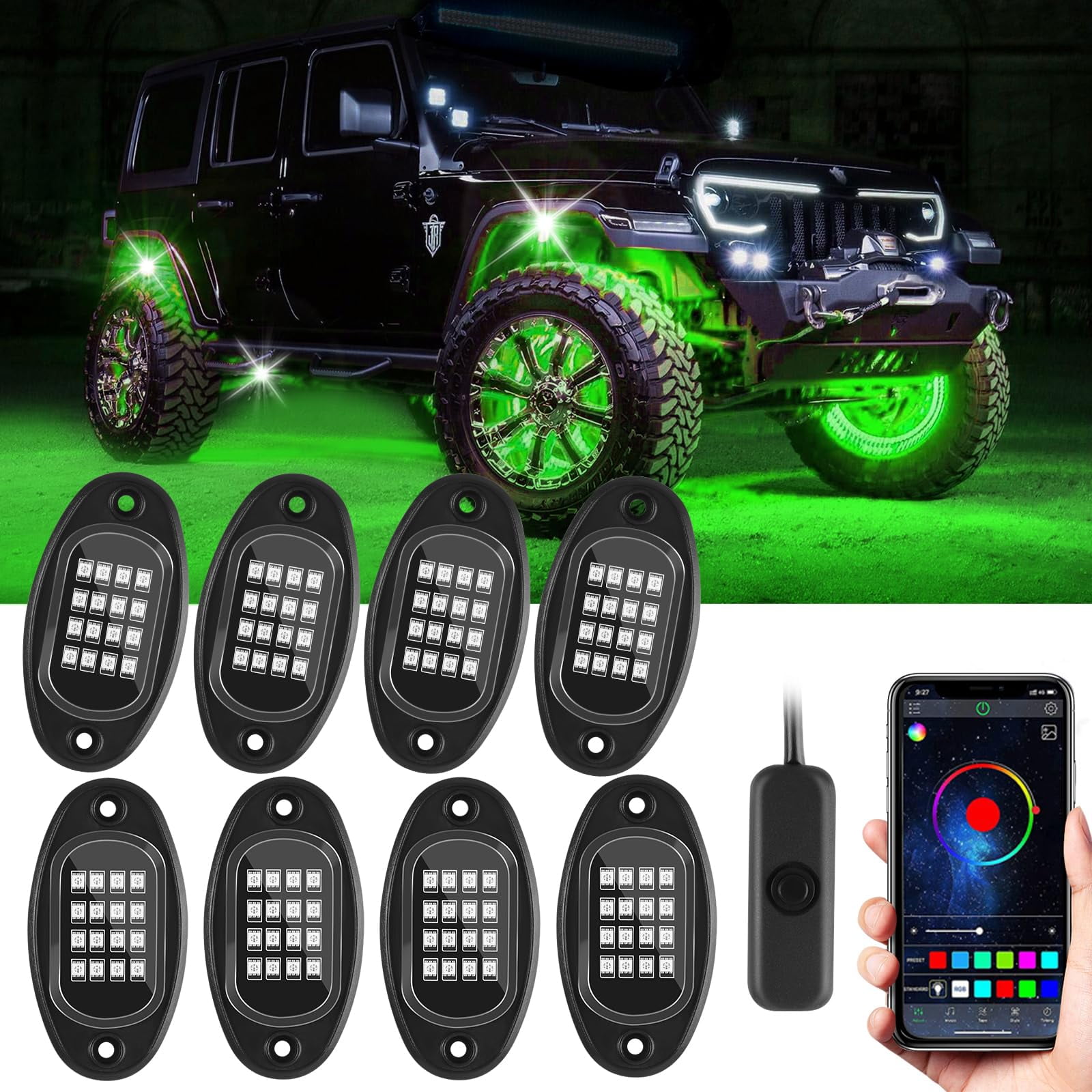 Kairiyard 8 Pods Rock Lights, RGB Underglow LED Lights for Cars APP ...