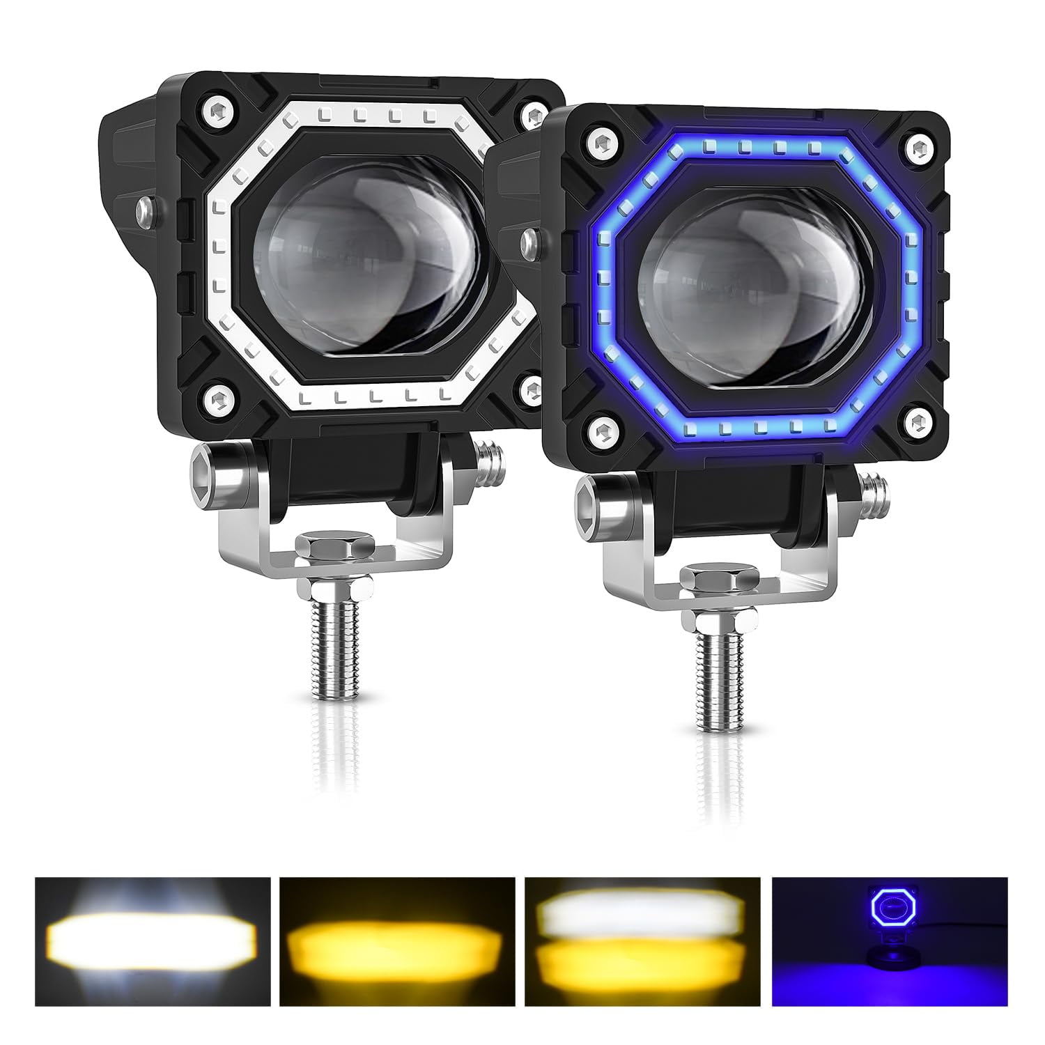 Kairiyard Motorcycle LED Pod Lights, 3Inch Amber White LED Driving Fog ...