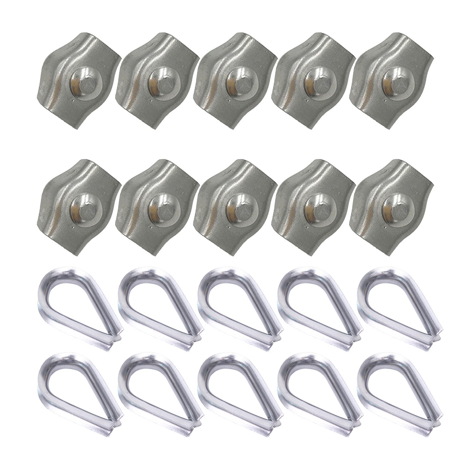 Kairuite Set of 12 Rope Clamp and Wire Rope Thimble 304 Stainless Steel ...