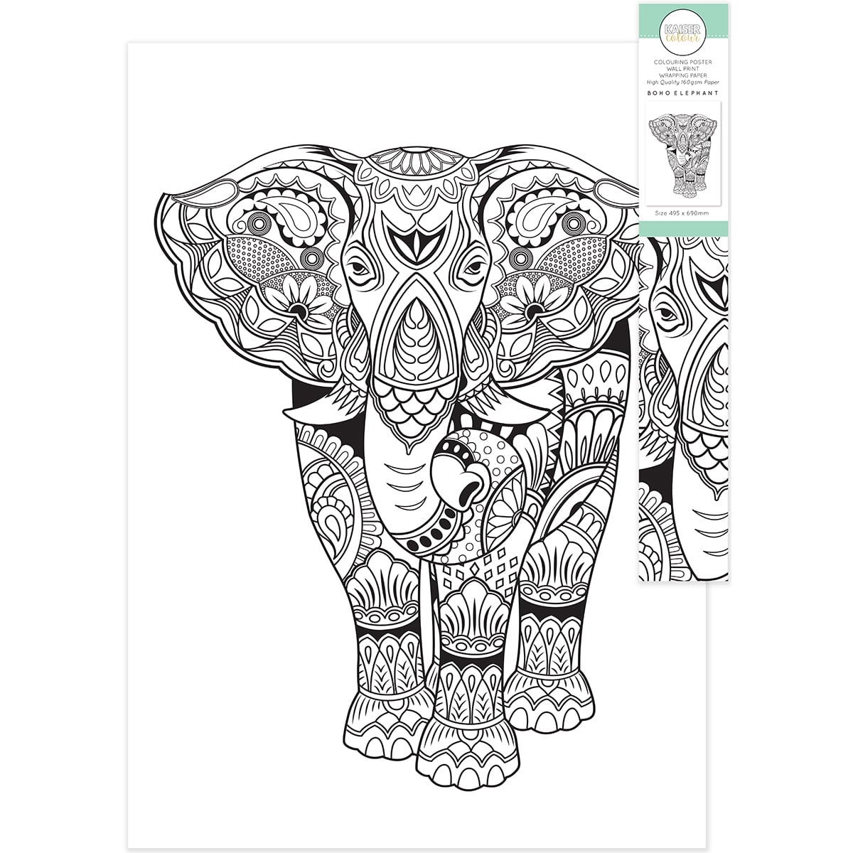 KaiserColour Coloring Poster In Tube 19.5"X27"-Boho Elephant, Pk 5 ...