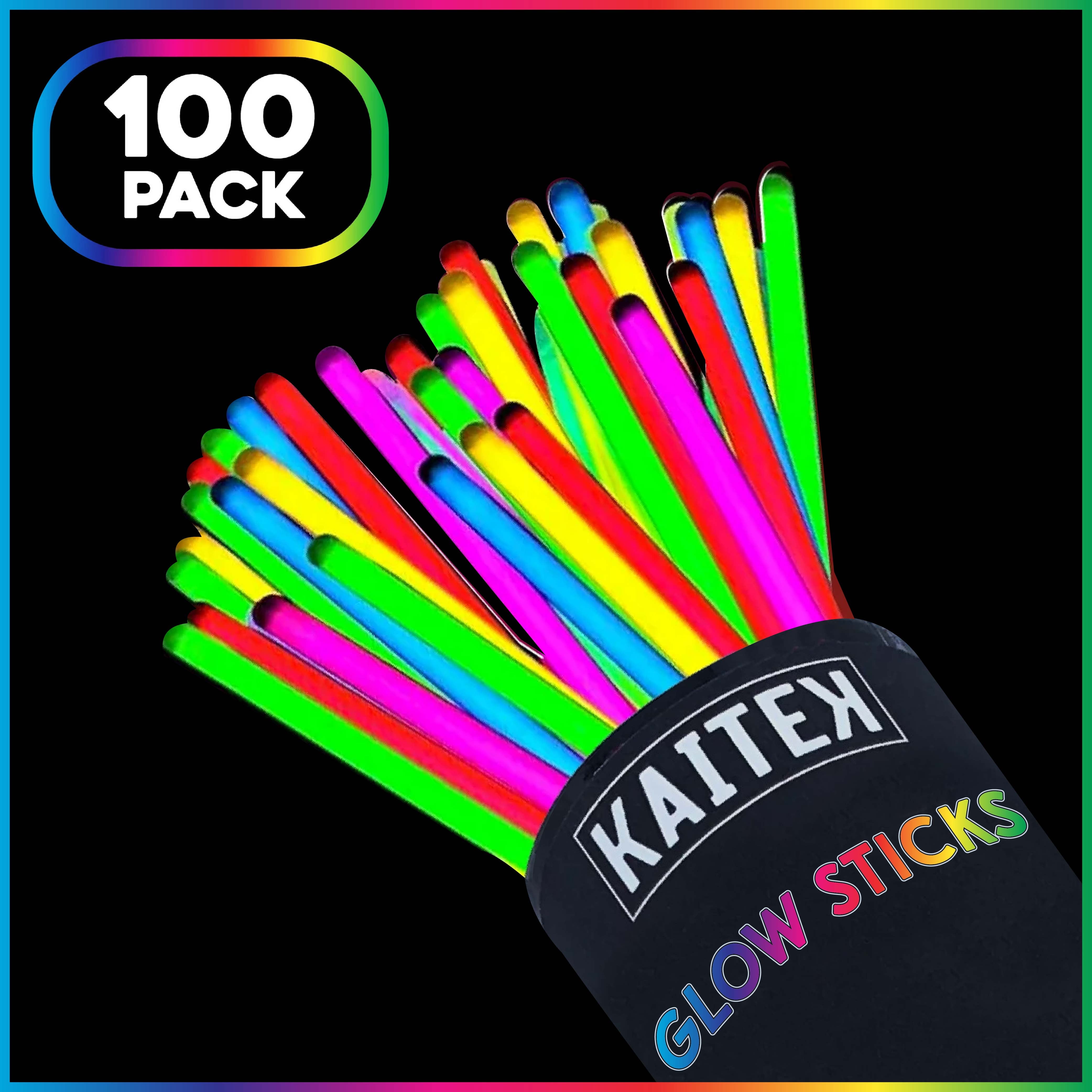"Kaitek Glow Sticks 8"" Bulk 100ct Variety, Glow in the Dark for Neon ...