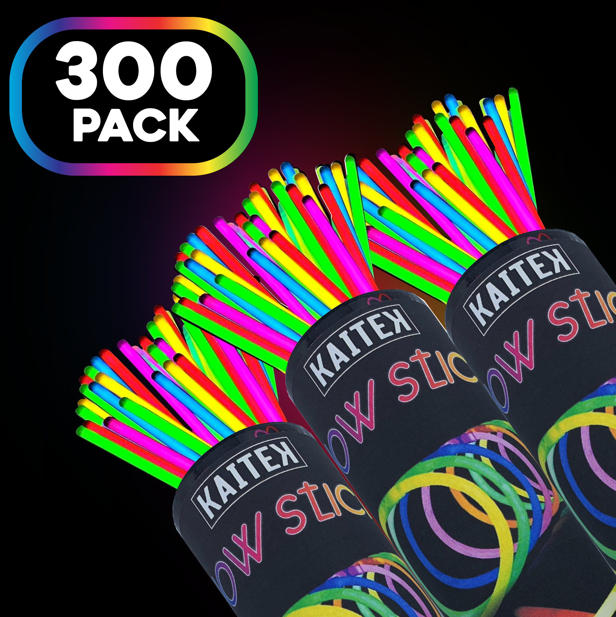 Kaitek Kids Glow Stick Package for Halloween, Neon Party, Glow in the ...