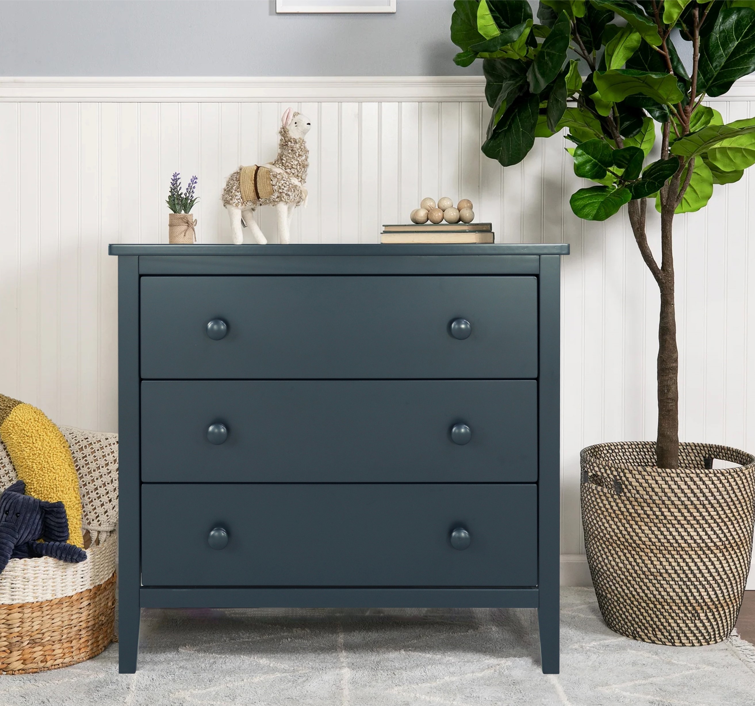 Kaivan 3-Drawer Solid Wood Dresser, Blue Finish, Bedroom Storage, 38x18 ...
