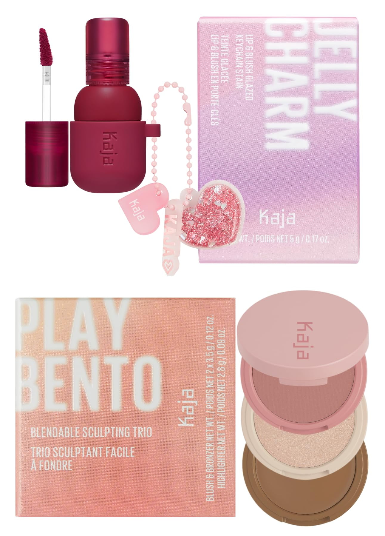 Kaja Lip & Blush Glazed Keychain Stain - Jelly Charm 01 Cherry Spritz + 3-In-1 Blendable ...