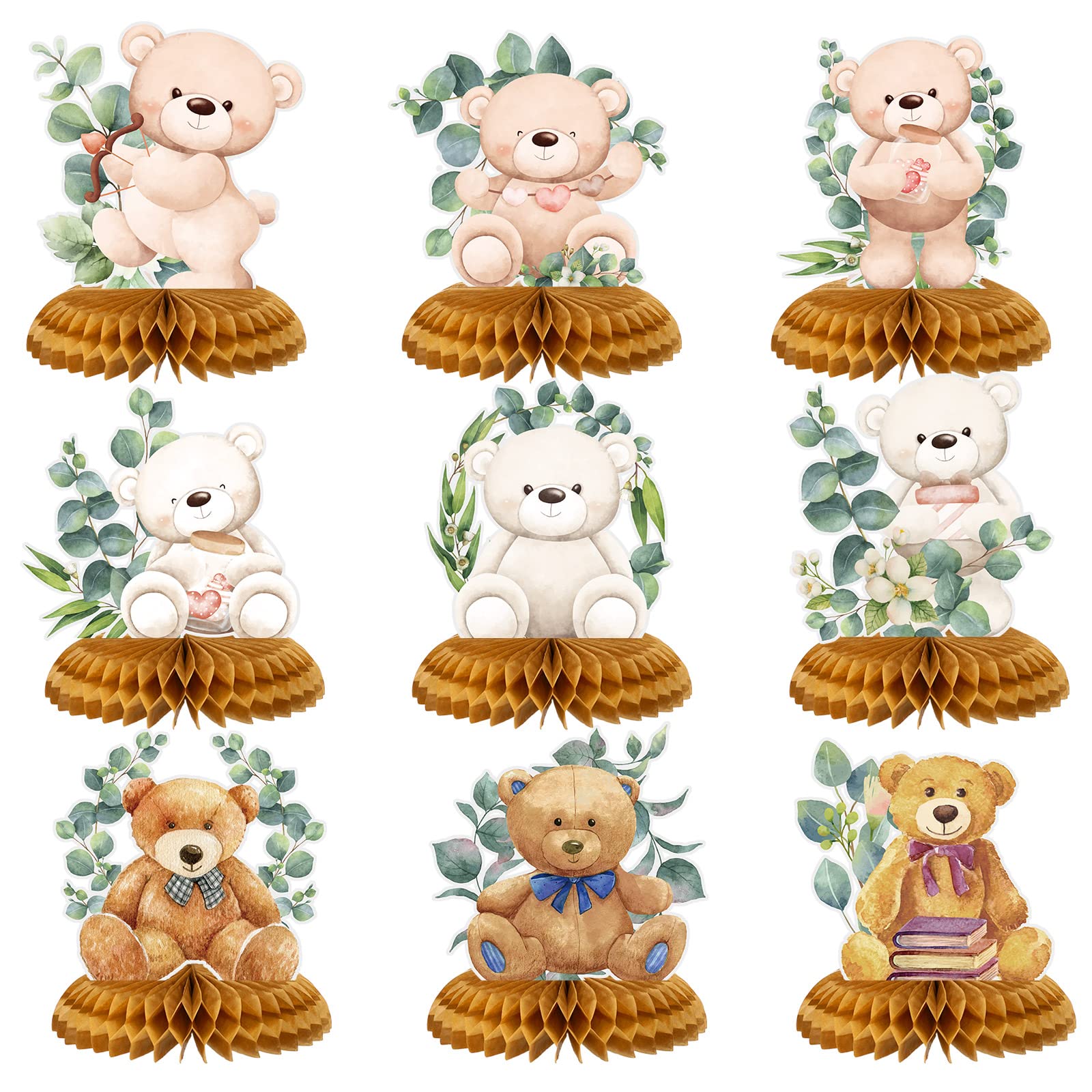Kajaia 9 Pieces Bear Baby Shower Honeycomb Centerpieces Paper Bear ...