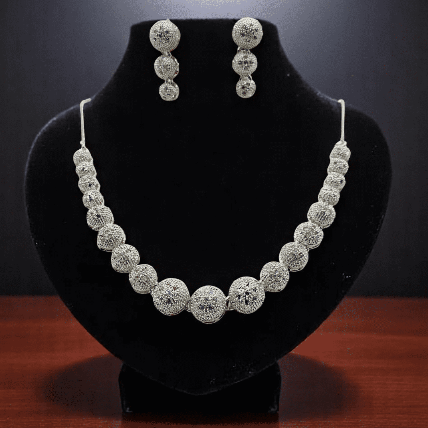 Kajaro Designs Jewels AD Necklace Set With Earrings, Silver Minimalist ...