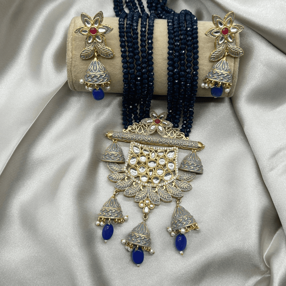 Kajaro Designs Jewels Kundan Beads Pendant Necklace Set with Earrings ...