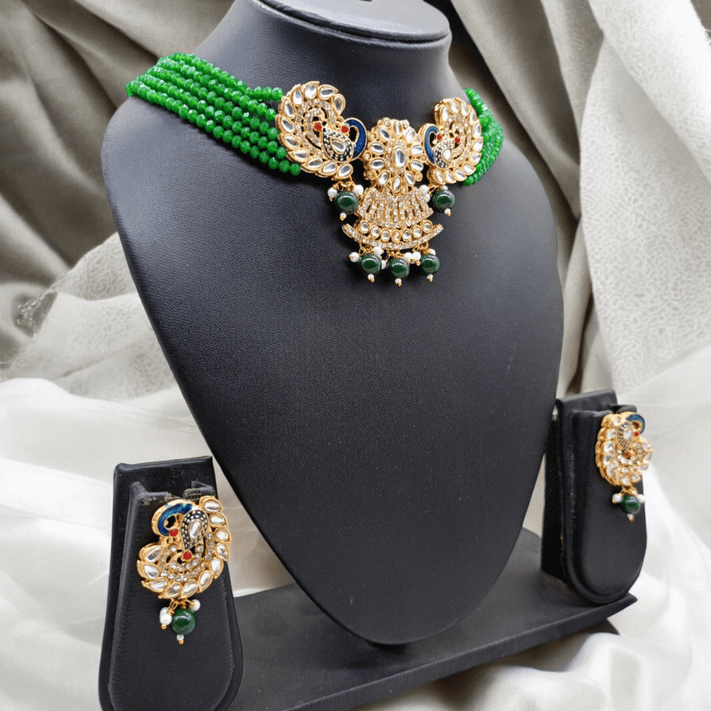 Kajaro Designs jewels peacock choker necklace set with earrings for ...