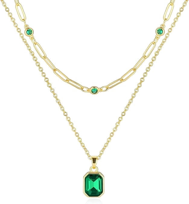 Mesovor Women Gold Layered Necklaces 18k Gold Plated Crystal Necklace ...