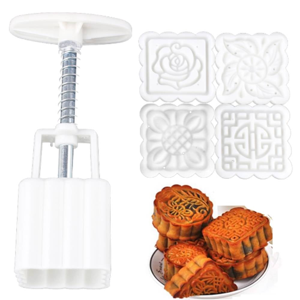 Kajiali 5Pcs/set Moon Cake Mould Moon Cake Mooncake Mold Set Hand Press ...