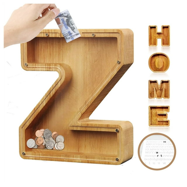 Kajiali Wooden Piggy Bank Twenty-six English Alphabet Piggy Bank Wooden ...