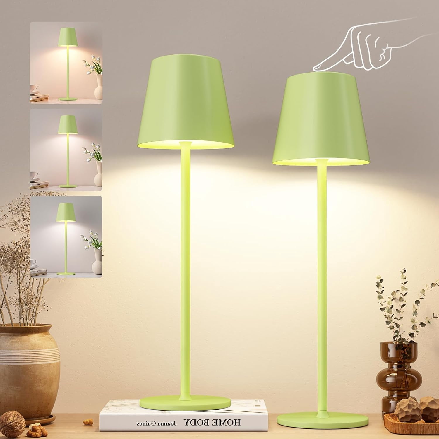 Kakanuo Yellow Green Cordless Table Lamps, Rechargeable Lamp, Battery ...