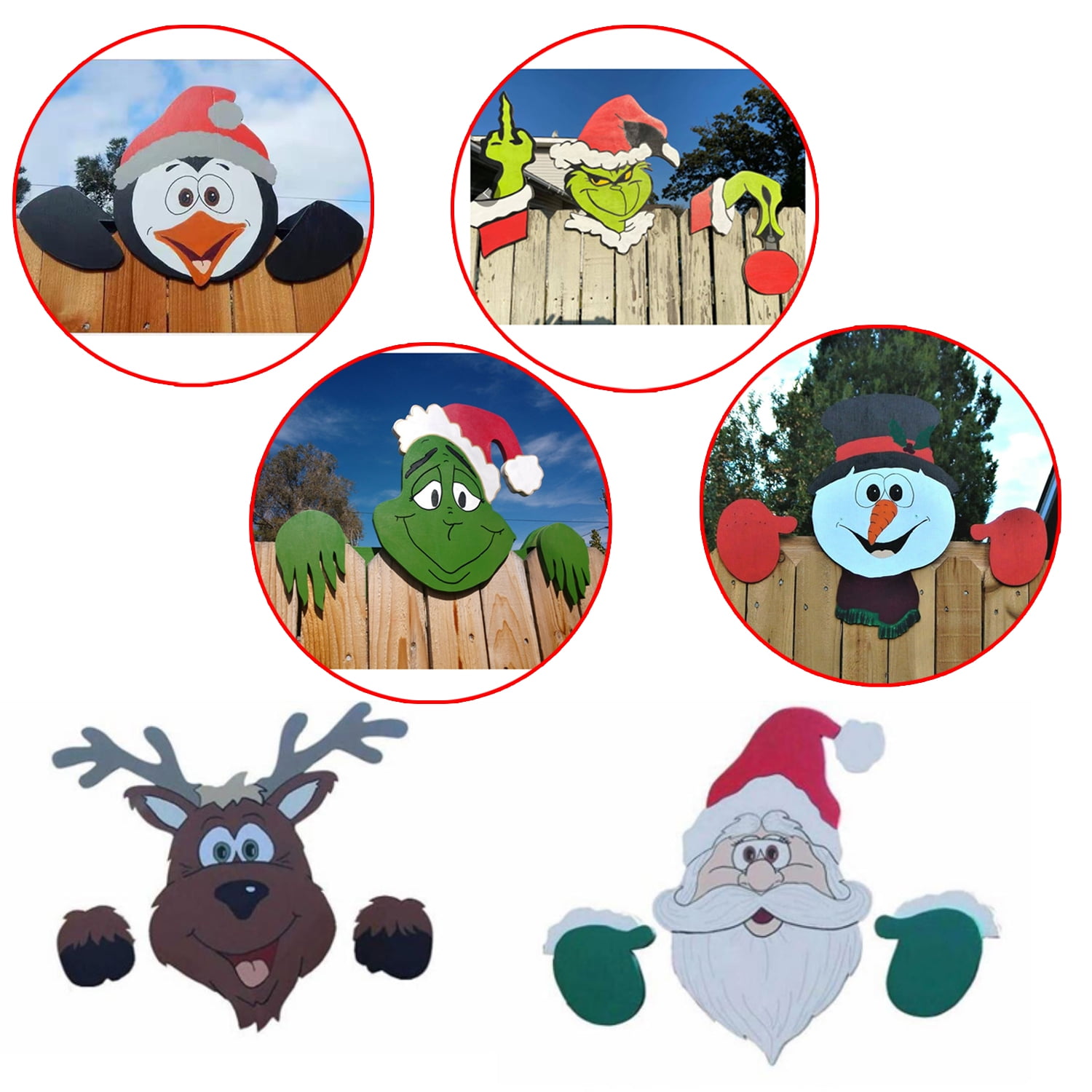 Kakidly Christmas Fence Peeker Decoration, Santa Claus Reindeer Grinch ...