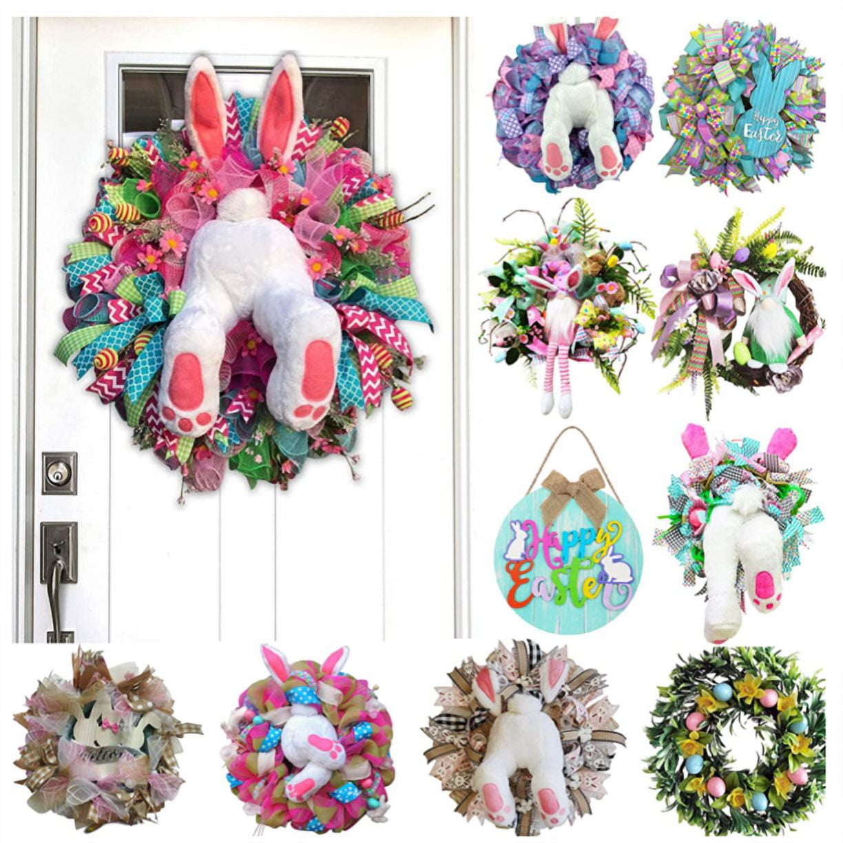 Kakidly Easter Door Decorations Bunny Butt Wreath Kit Easter Spring ...