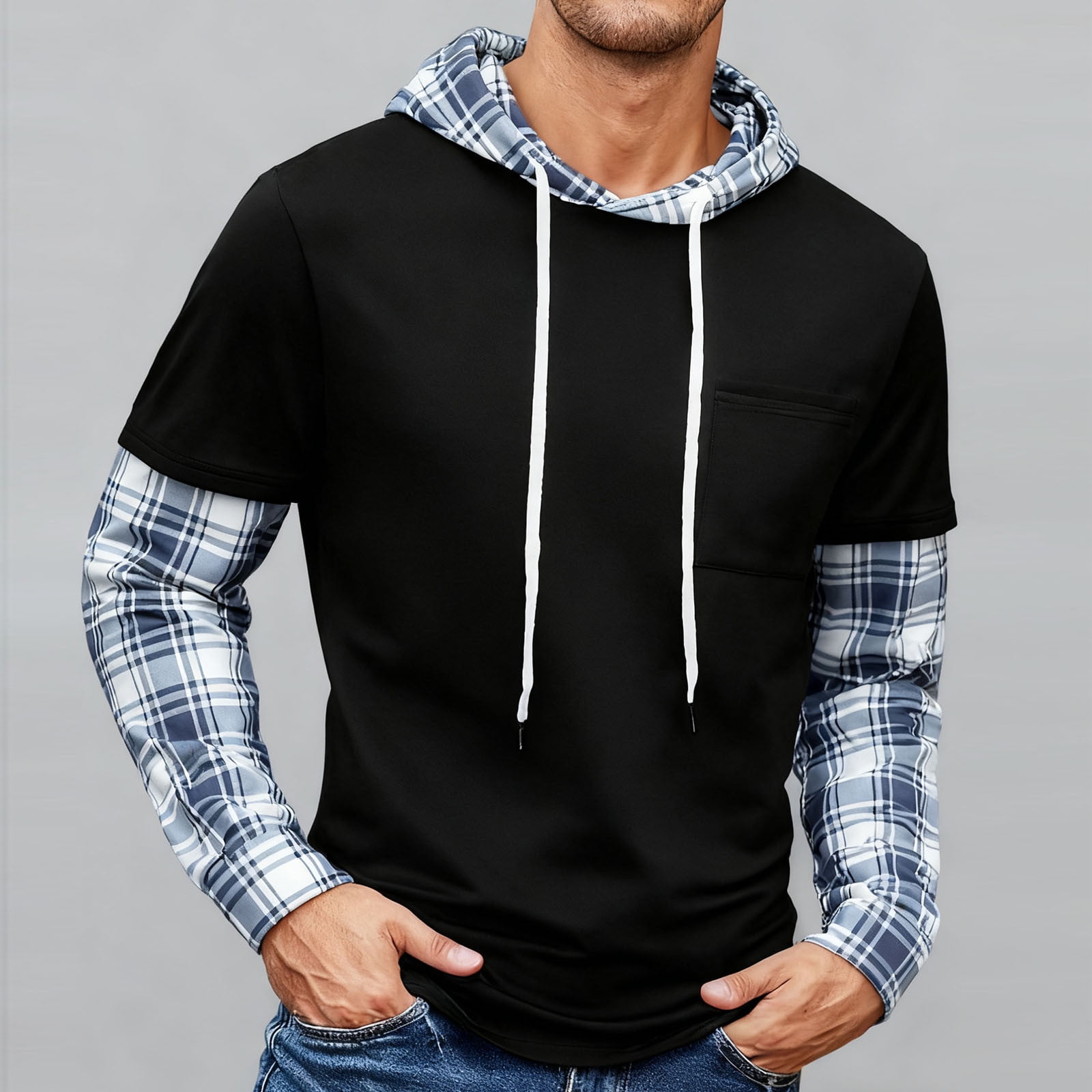 Kakii Fashion Hoodies Men's Color Block Pullover O-Neck Hooded ...