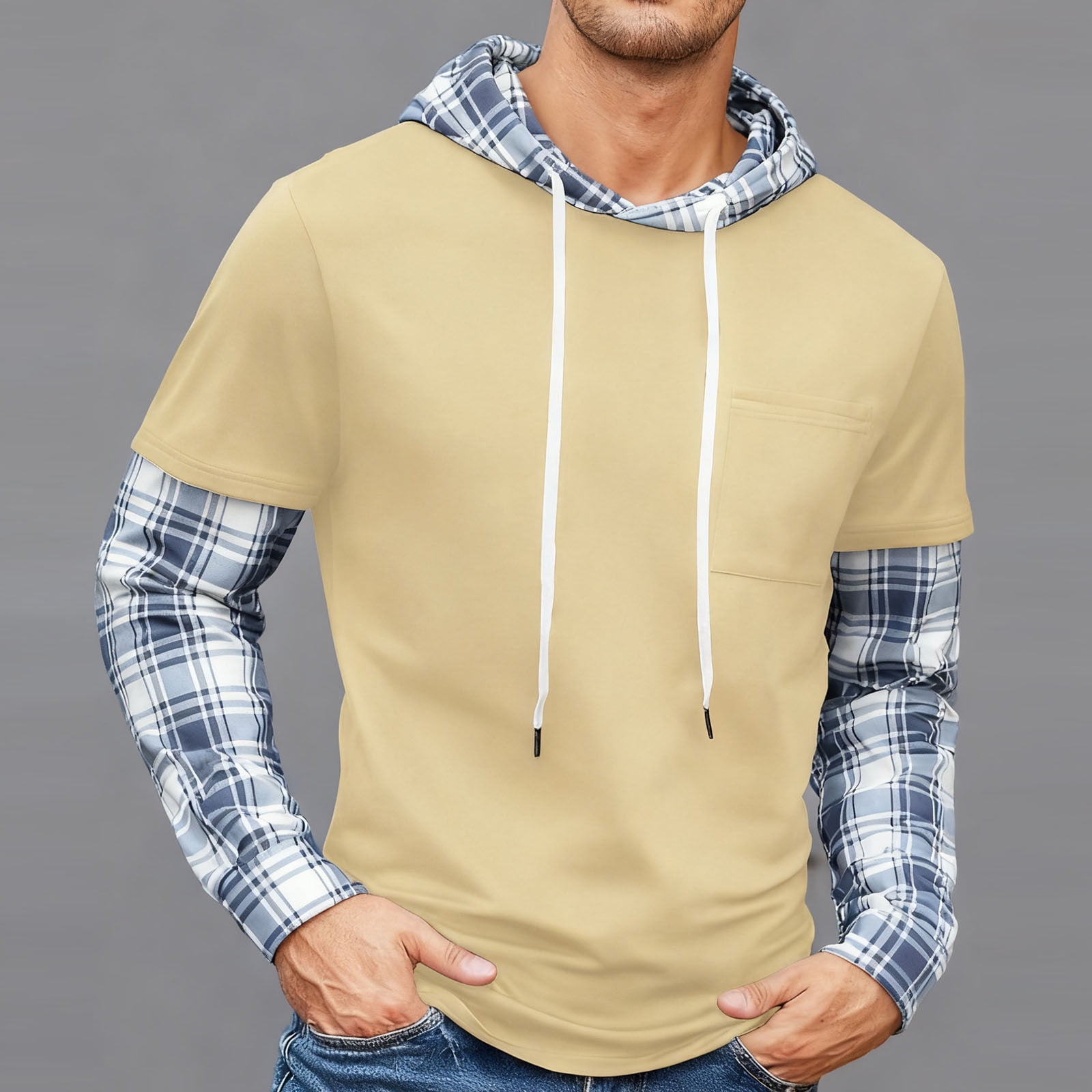 Kakii Fashion Hoodies Men's Color Block Pullover O-Neck Hooded ...