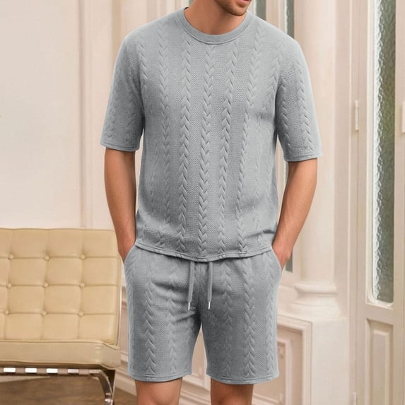 Kakii Men's 2 Piece Set Summer Outfits Casual Geometric Texture Short ...