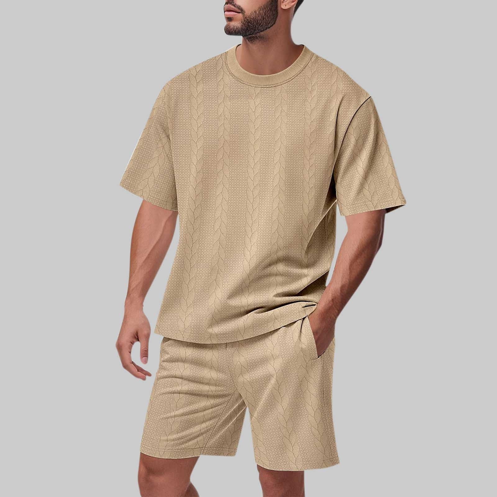 Kakii Men's 2 Piece Set Summer Outfits Casual Texture Short Sleeve ...
