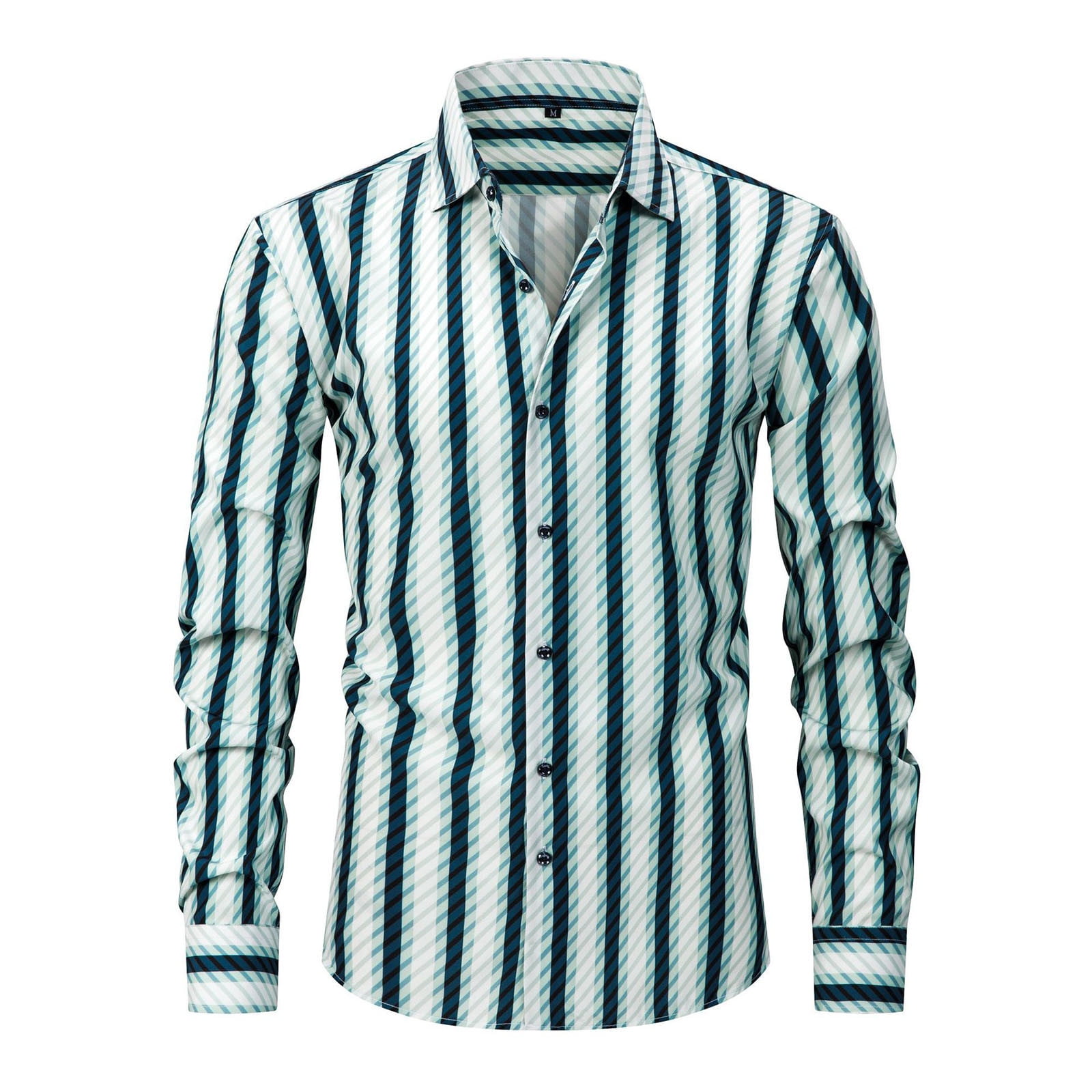 Kakii Men's Classic Color Contrast Striped Shirt Long Sleeve Casual ...