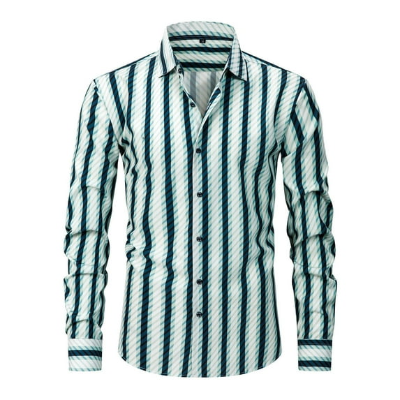 Kakii Men's Classic Color Contrast Striped Shirt Long Sleeve Casual ...