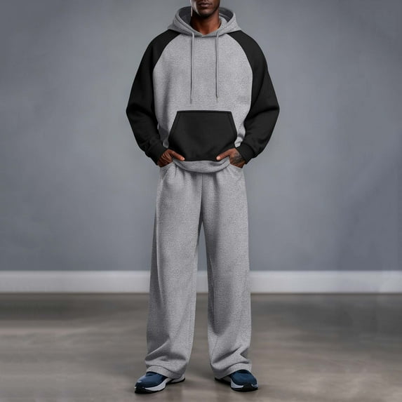 Kakii Men's Color Block Hoodie Set, Matching Long Sleeve Pullover ...