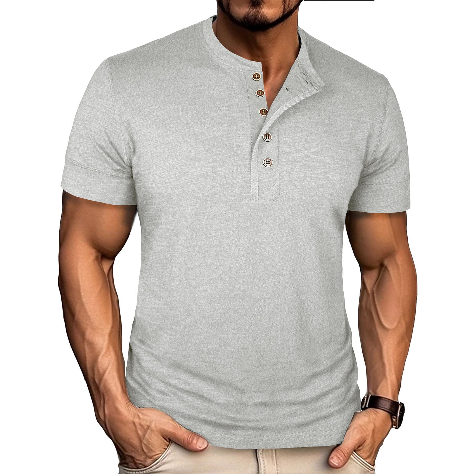 Kakii Men's Henley Short Sleeve Shirt Moisture Wicking Lightweight ...