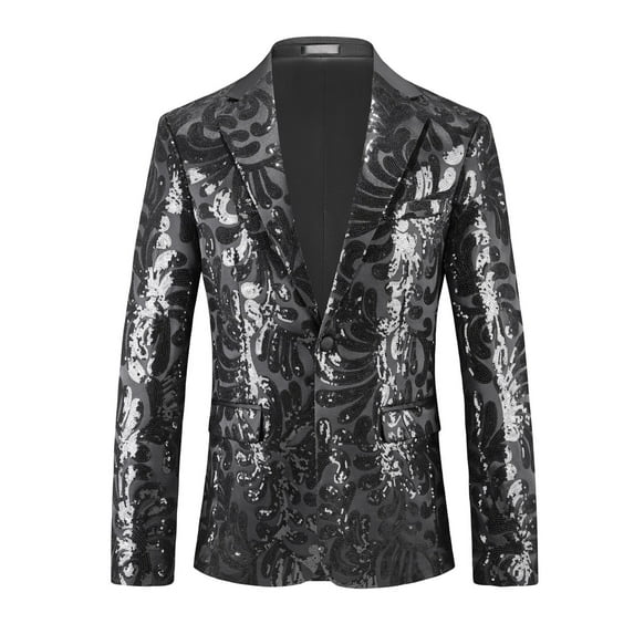 Kakii Men's One Button Sequin Dress Suit Jacket Party Festival Tuxedo ...