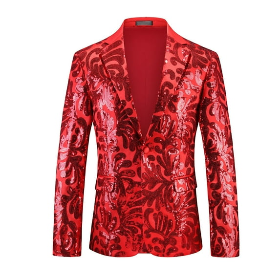 Kakii Men's One Button Sequin Dress Suit Jacket Party Festival Tuxedo ...