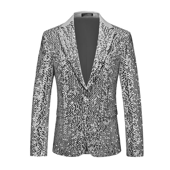 Kakii Men's One Button Sequin Dress Suit Jacket Party Festival Tuxedo ...