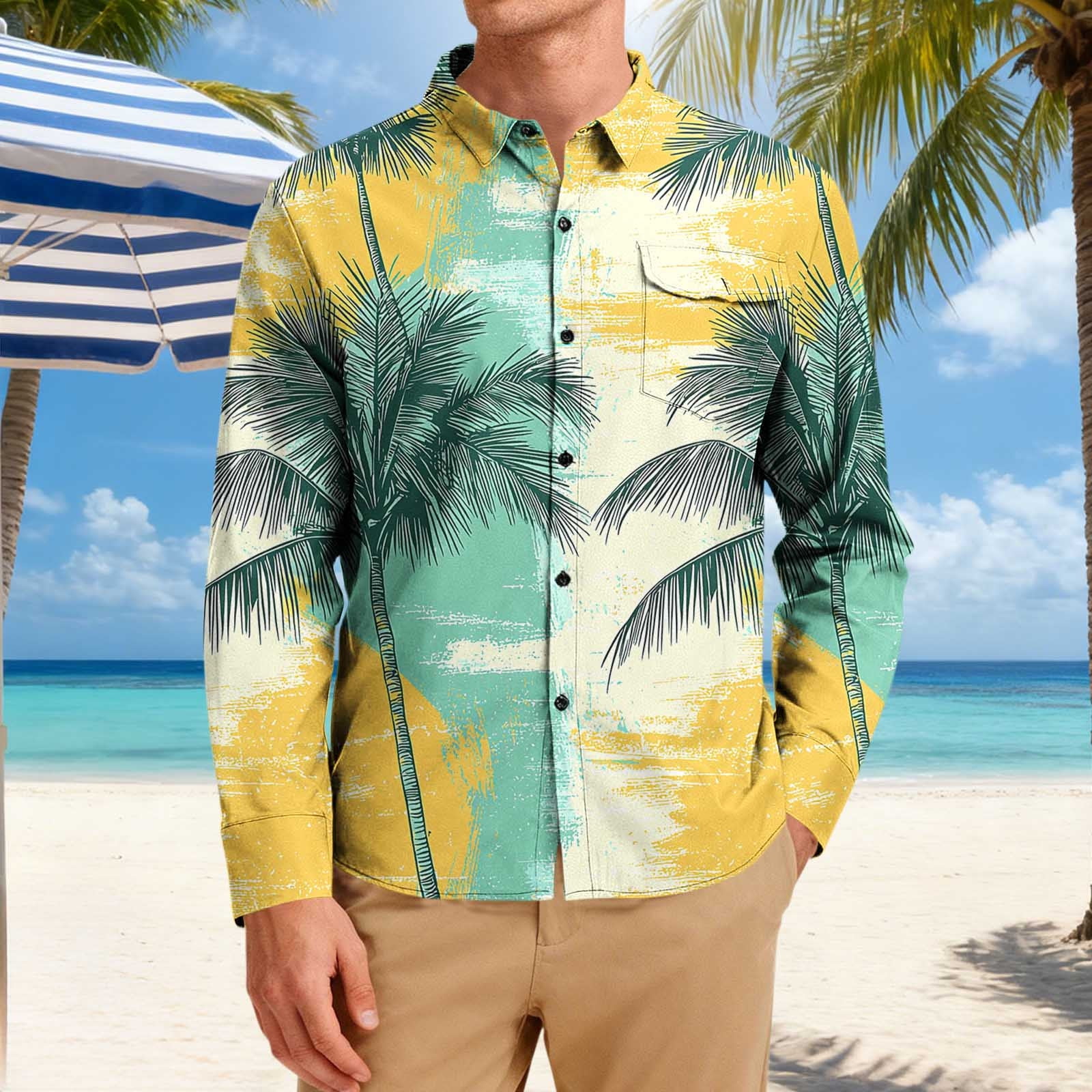 Kakii Men's Tropical Floral Button Down Long Sleeve Hawaiian Shirt ...