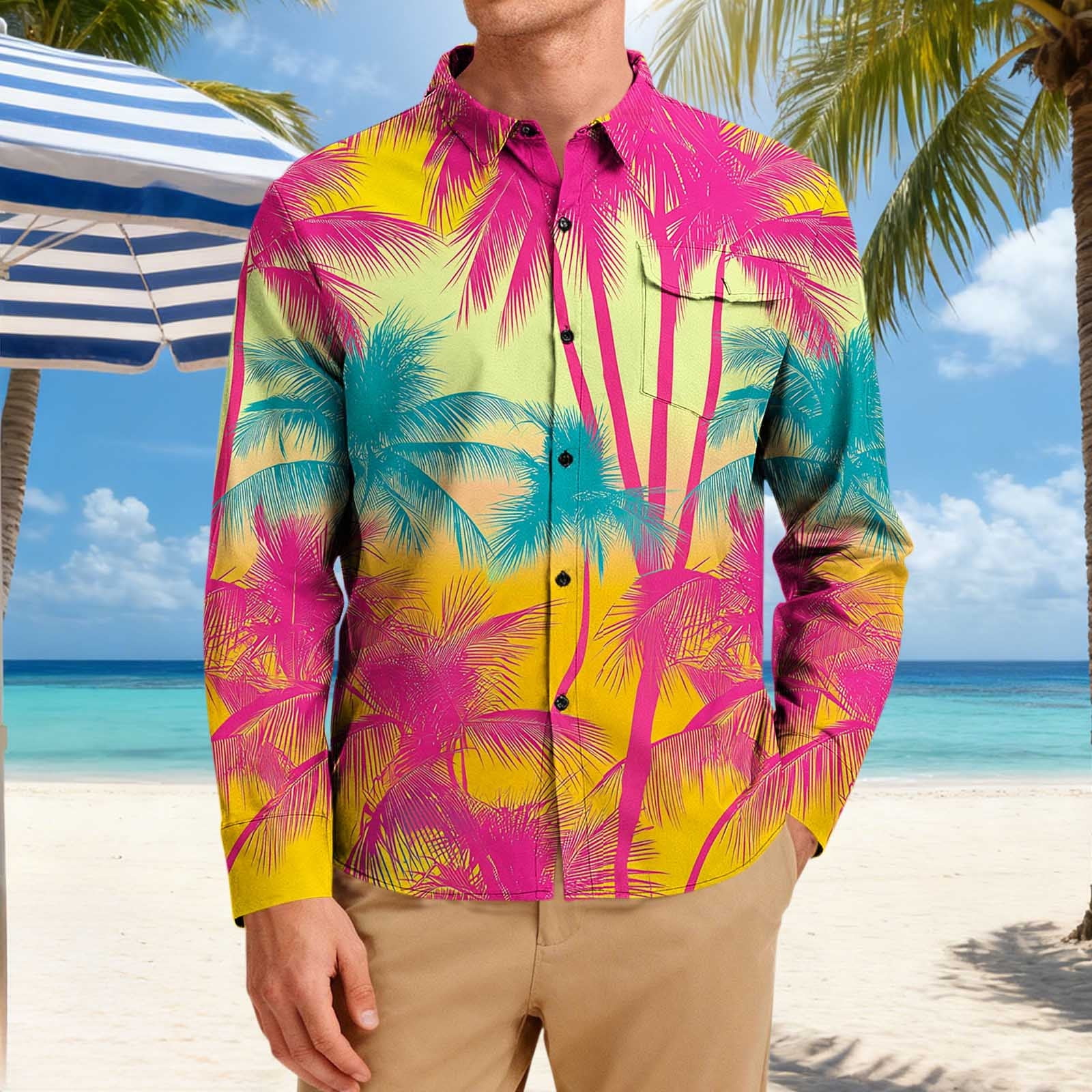 Kakii Men's Tropical Floral Button Down Long Sleeve Hawaiian Shirt ...