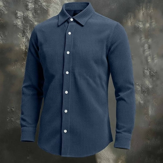 Kakii Men's Waffle Knit Shirt, Modern Button Down Collared Long Sleeve ...