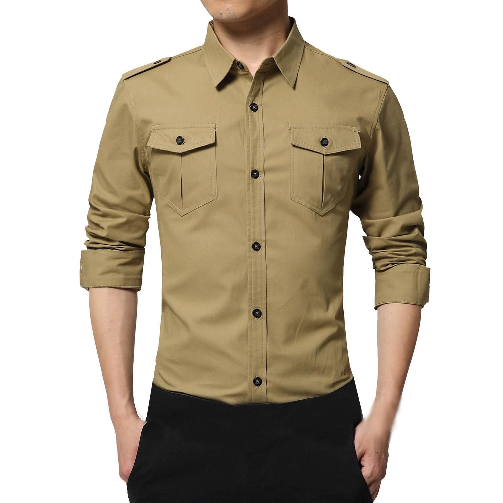 Kakii Men's Western Shirt, Long Sleeve Button Down with Snap Chest ...