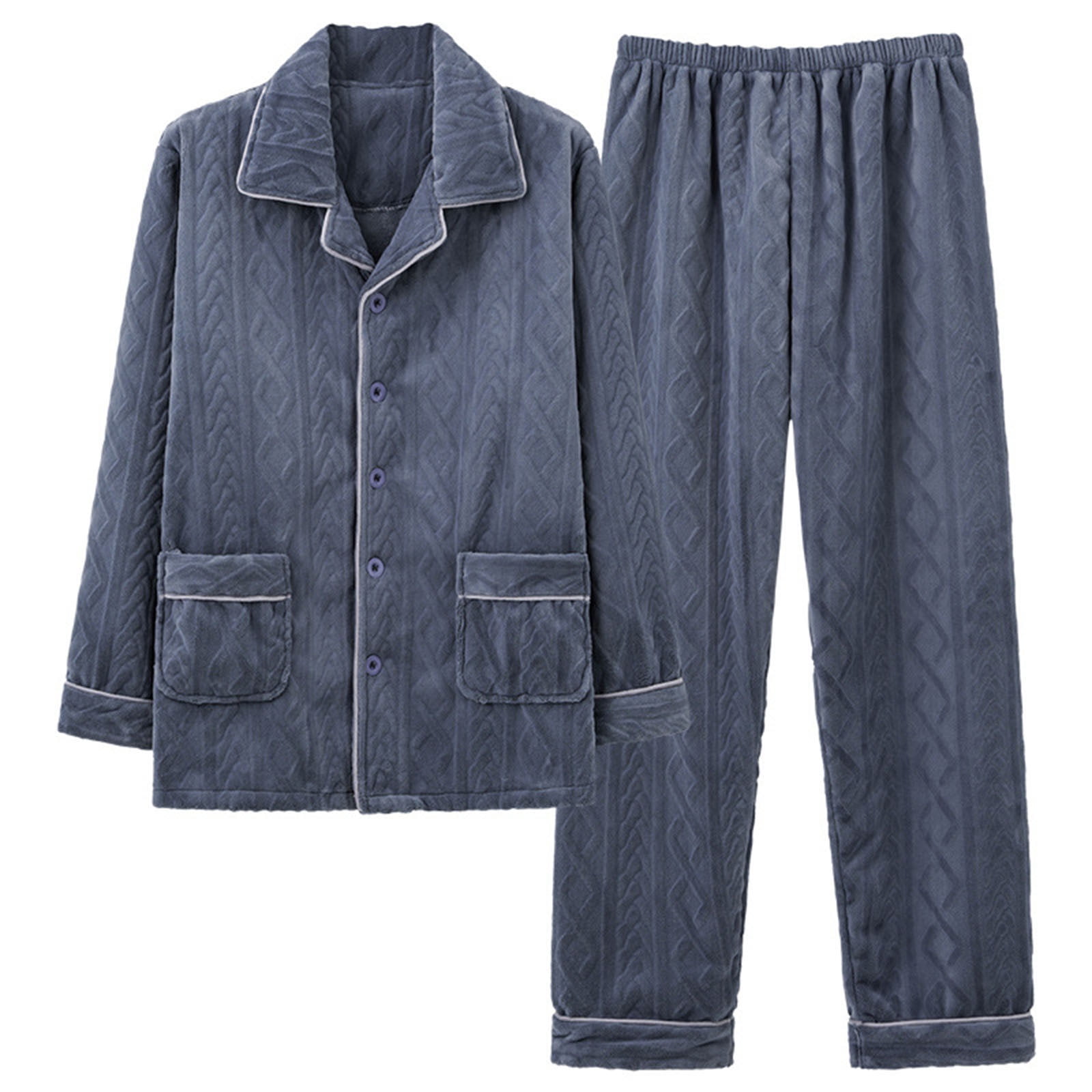Kakii Mens Button Down Pajama Sets Lounge Sleepwear Fuzzy 2 Piece Pjs ...