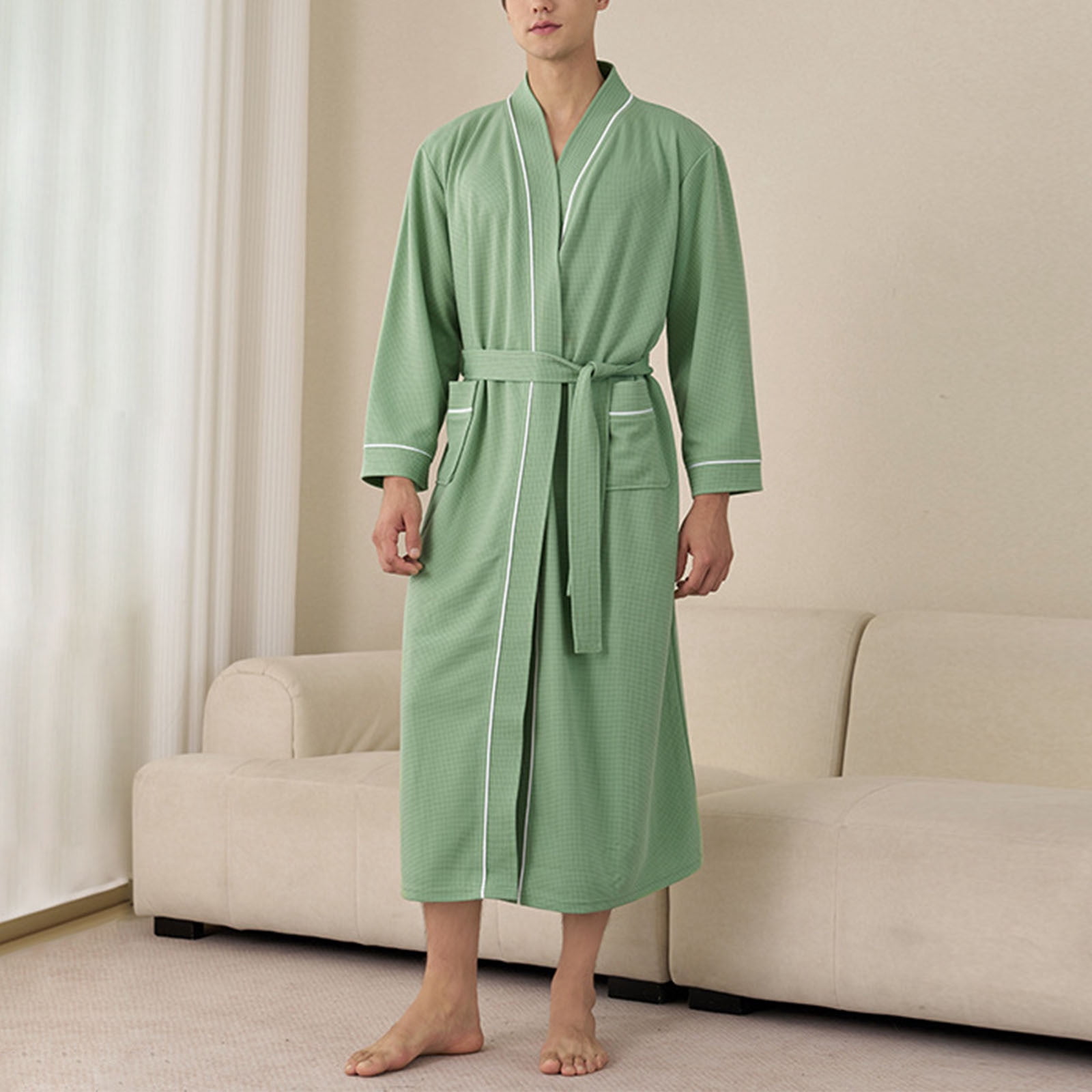 Kakii Mens Robe Waffle Spa Bathrobe Soft Shower Bath Robe for Men ...