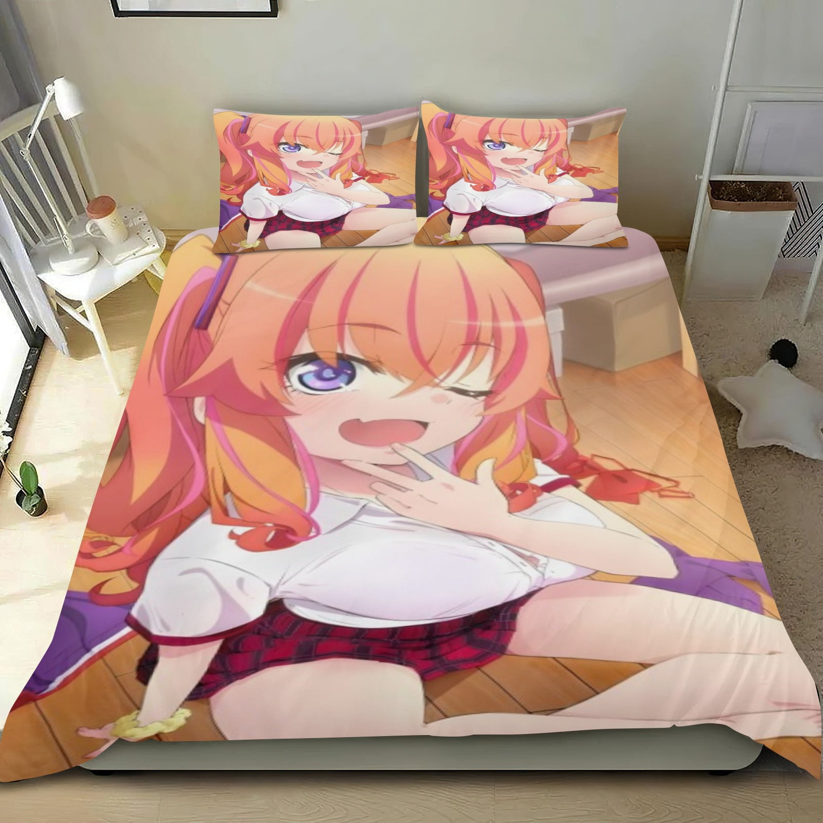 Kakushite! Makina-san thin bedding set has an iconic print,One duvet cover and two pillowcases ...