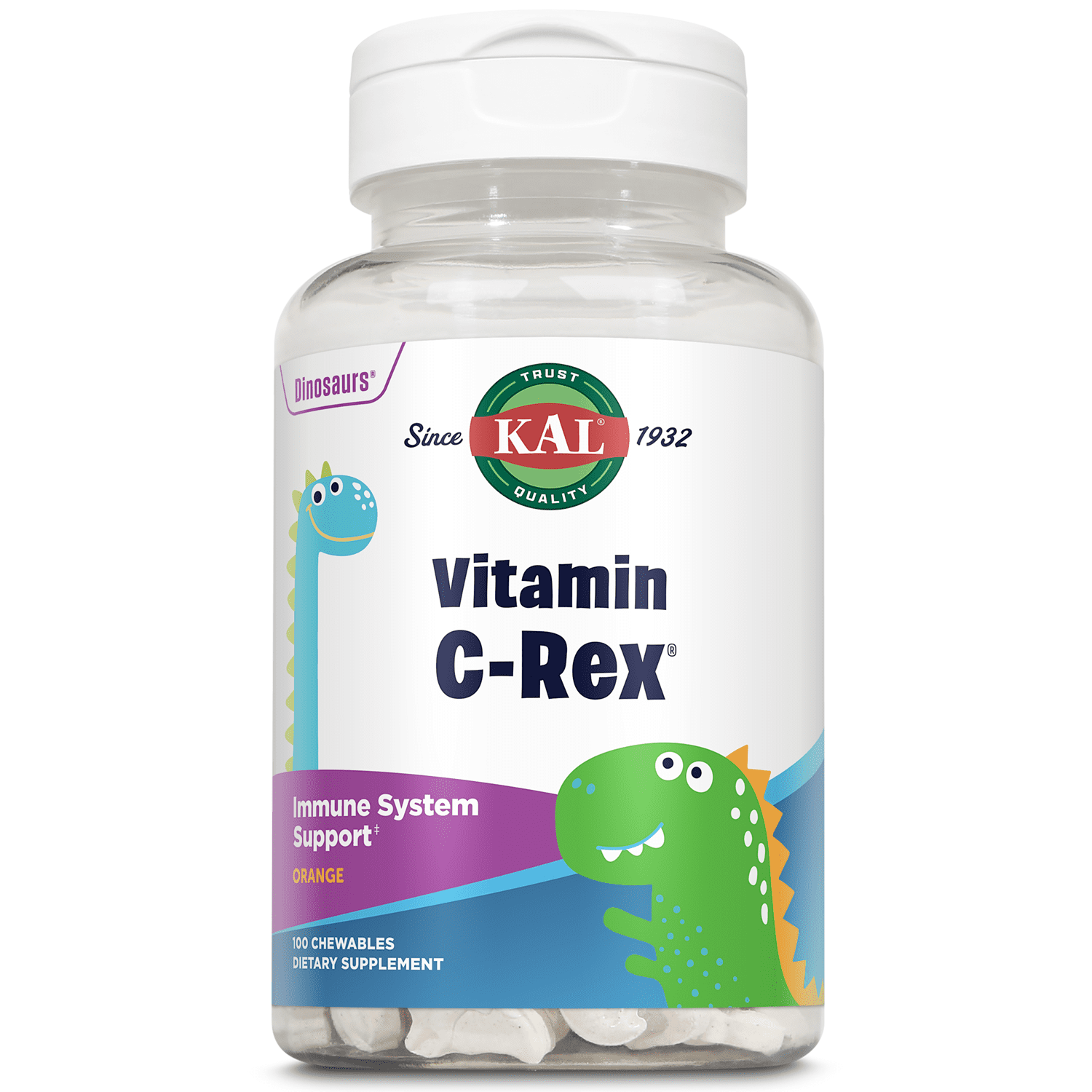 Kal C-Rex Vitamin C 100mg Chewables, Immune Support for Kids, Orange ...
