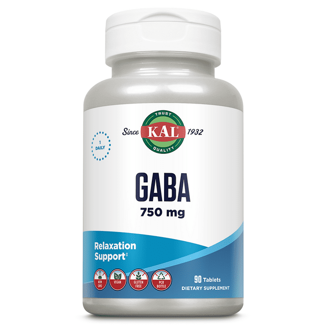 KAL Natural & Pure GABA 750mg Tablets, 90ct for Relaxation - Walmart.com