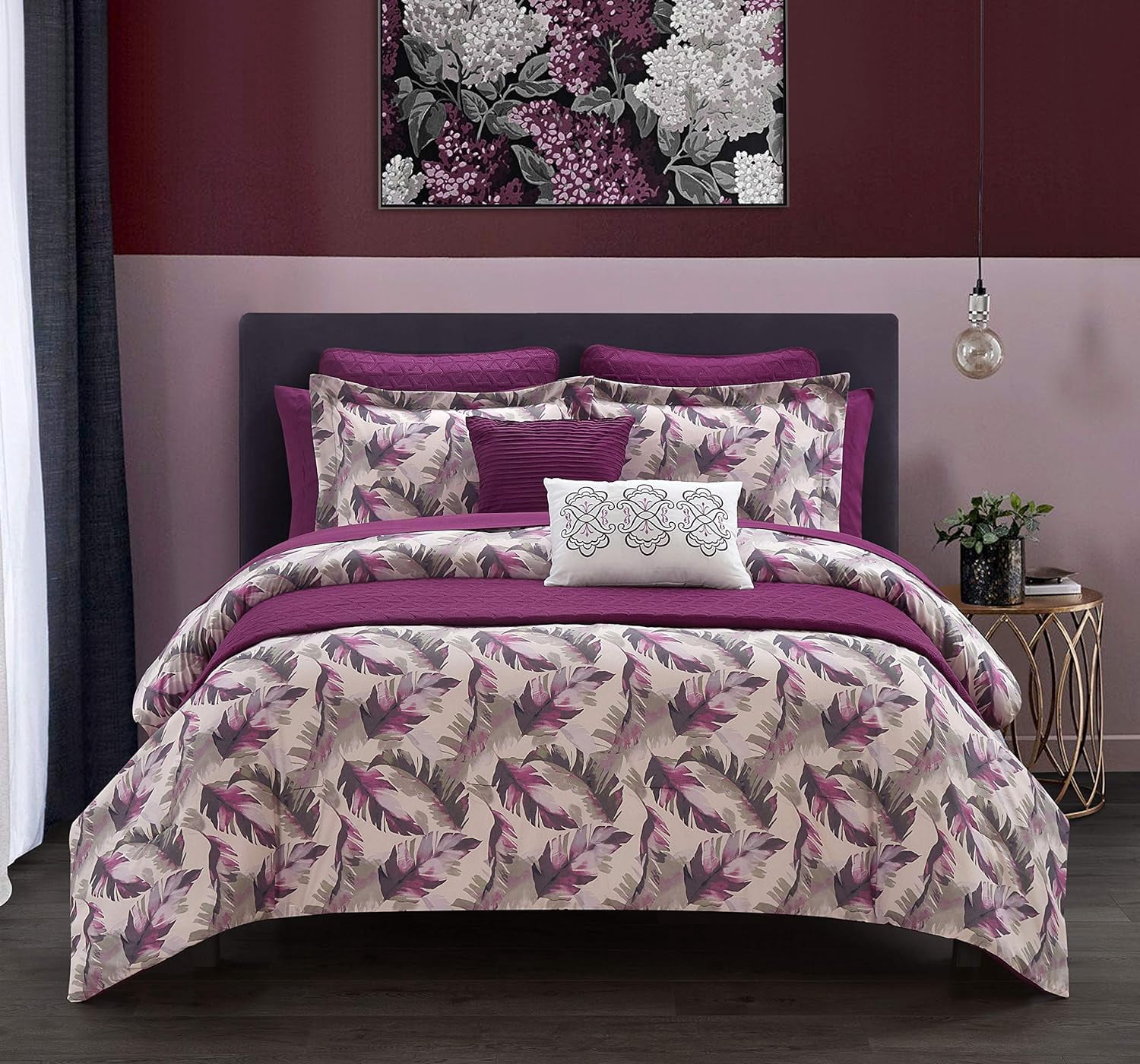 Kala 12 Piece Comforter and Quilt Set Watercolor Leaf Print ometric ...