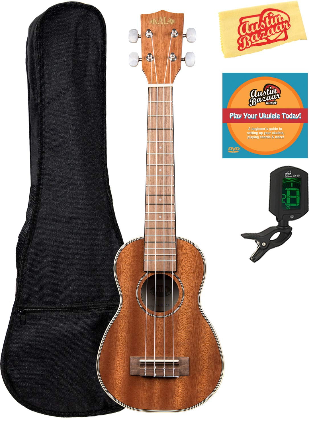 Kala KA-SLNG Gloss Mahogany Long Neck Soprano Ukulele Bundle with Gig ...