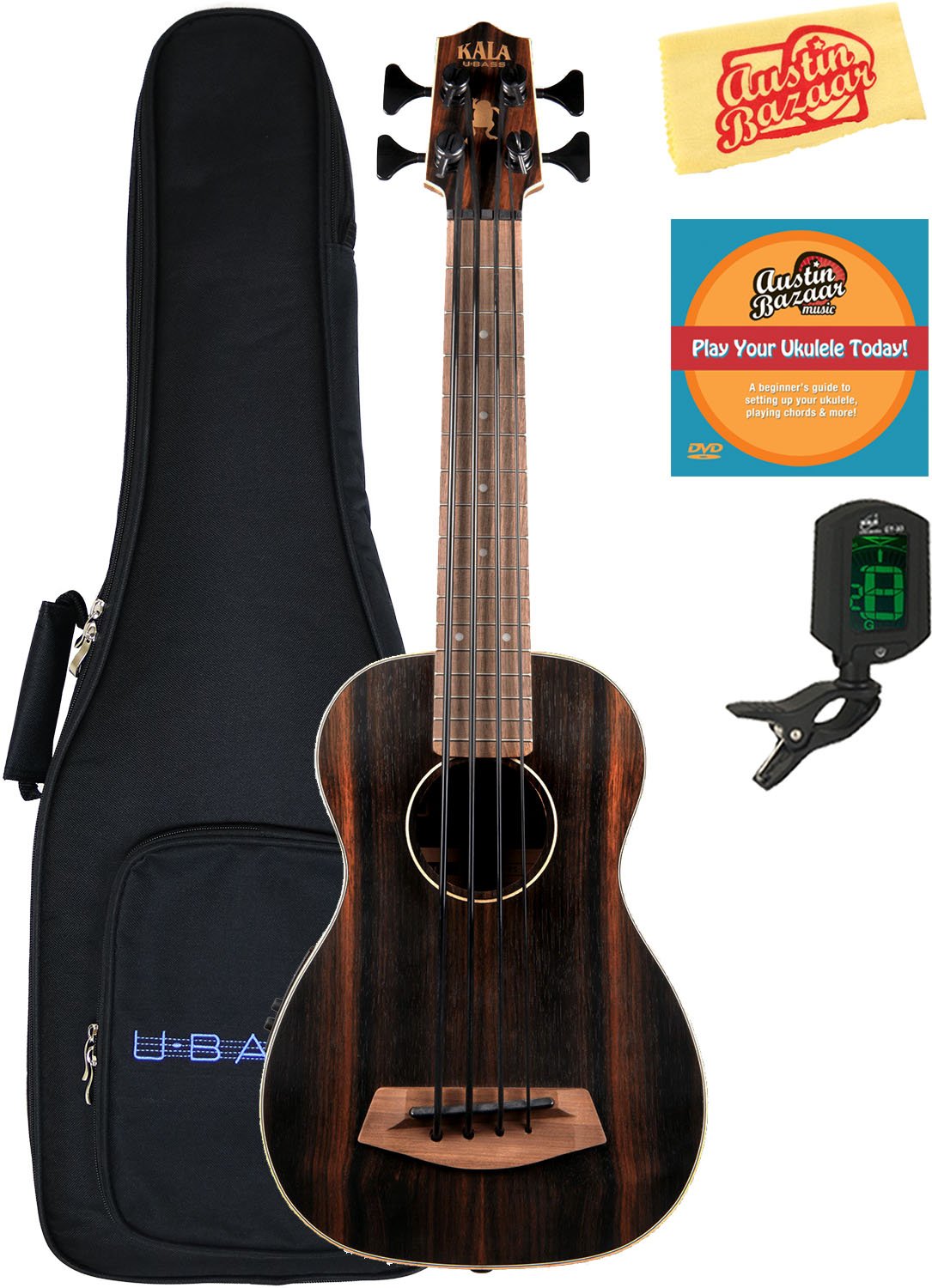 Kala UBASS-EBY-FS Striped Ebony Fretted Acoustic-Electric U-Bass ...