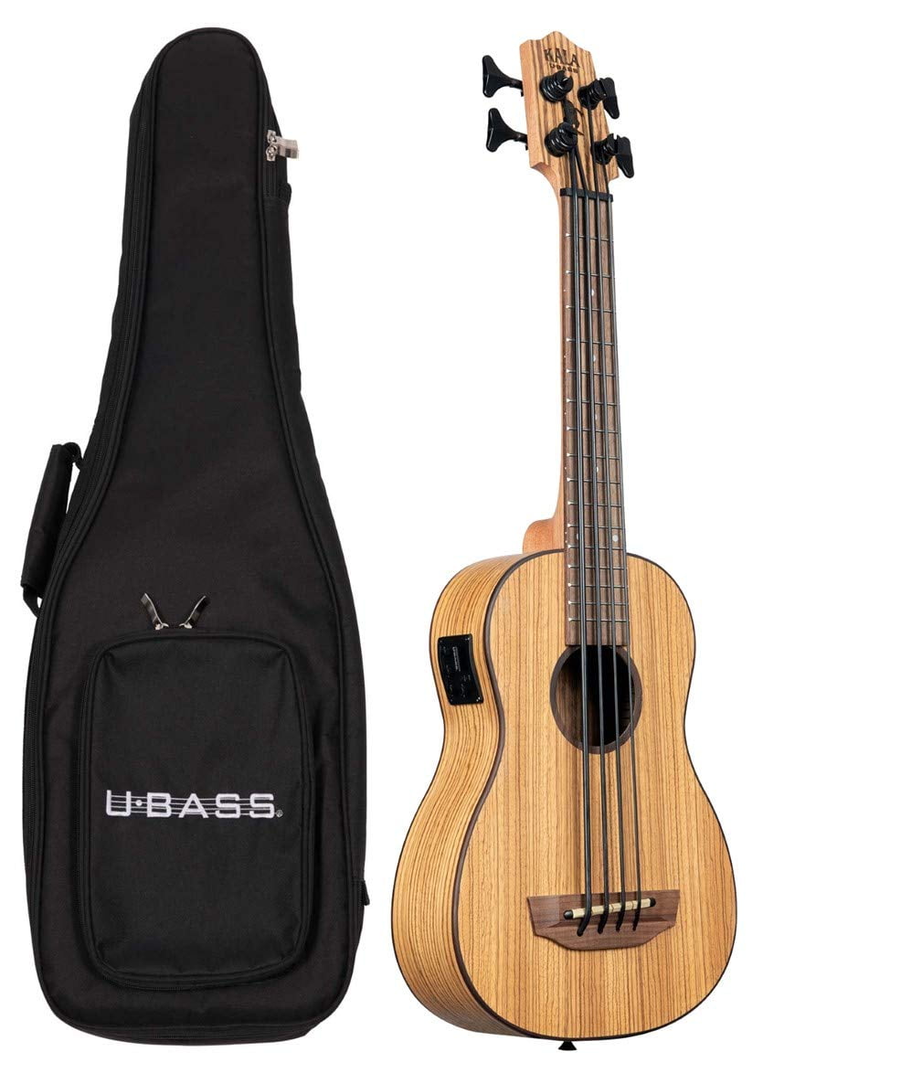 Kala U-BASS Zebrawood Fretted Bass Ukulele w/Deluxe Padded Bag, UBASS ...
