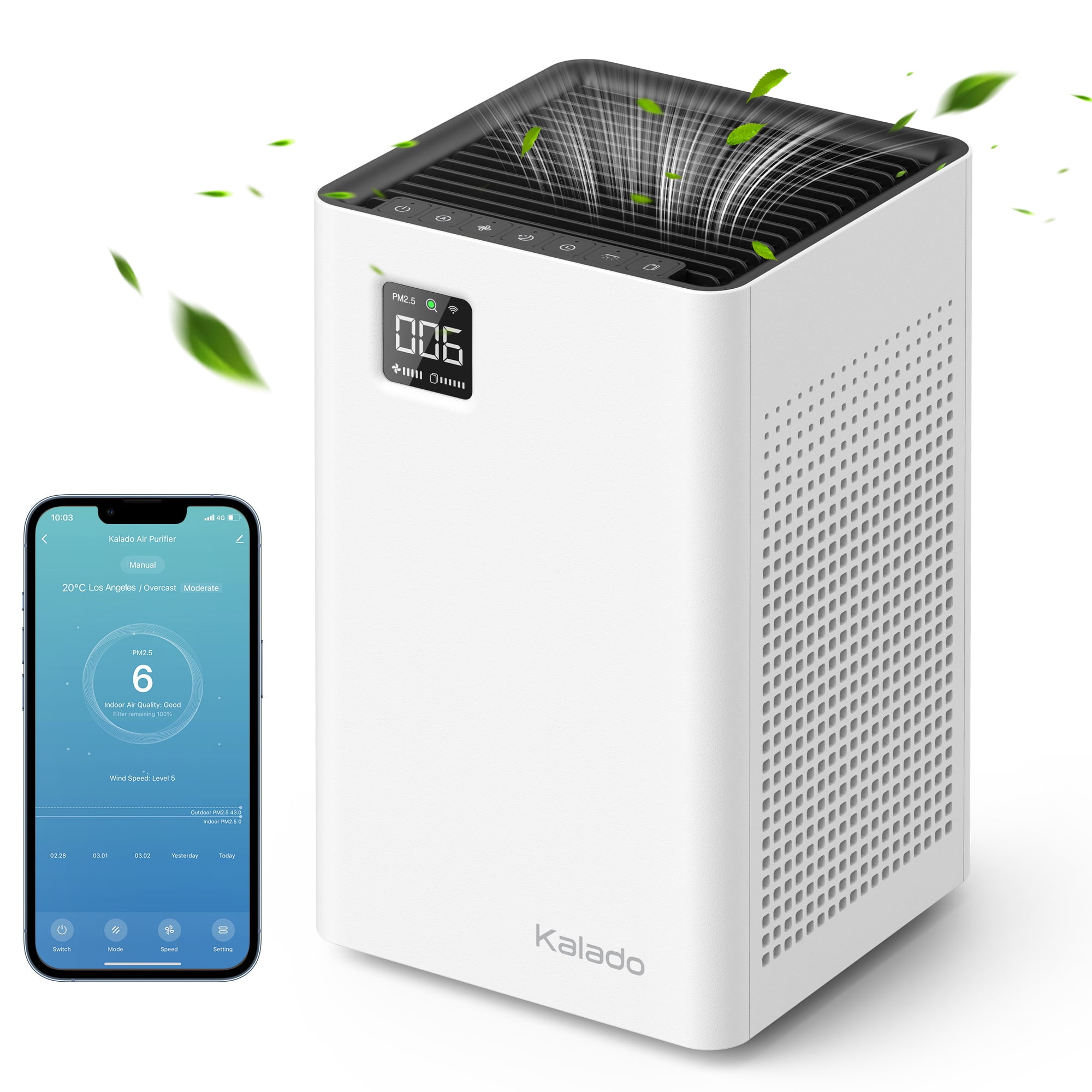 Kalado Air Purifier with Smart Wi-Fi, Double Filter, Voice Control, PM2 ...