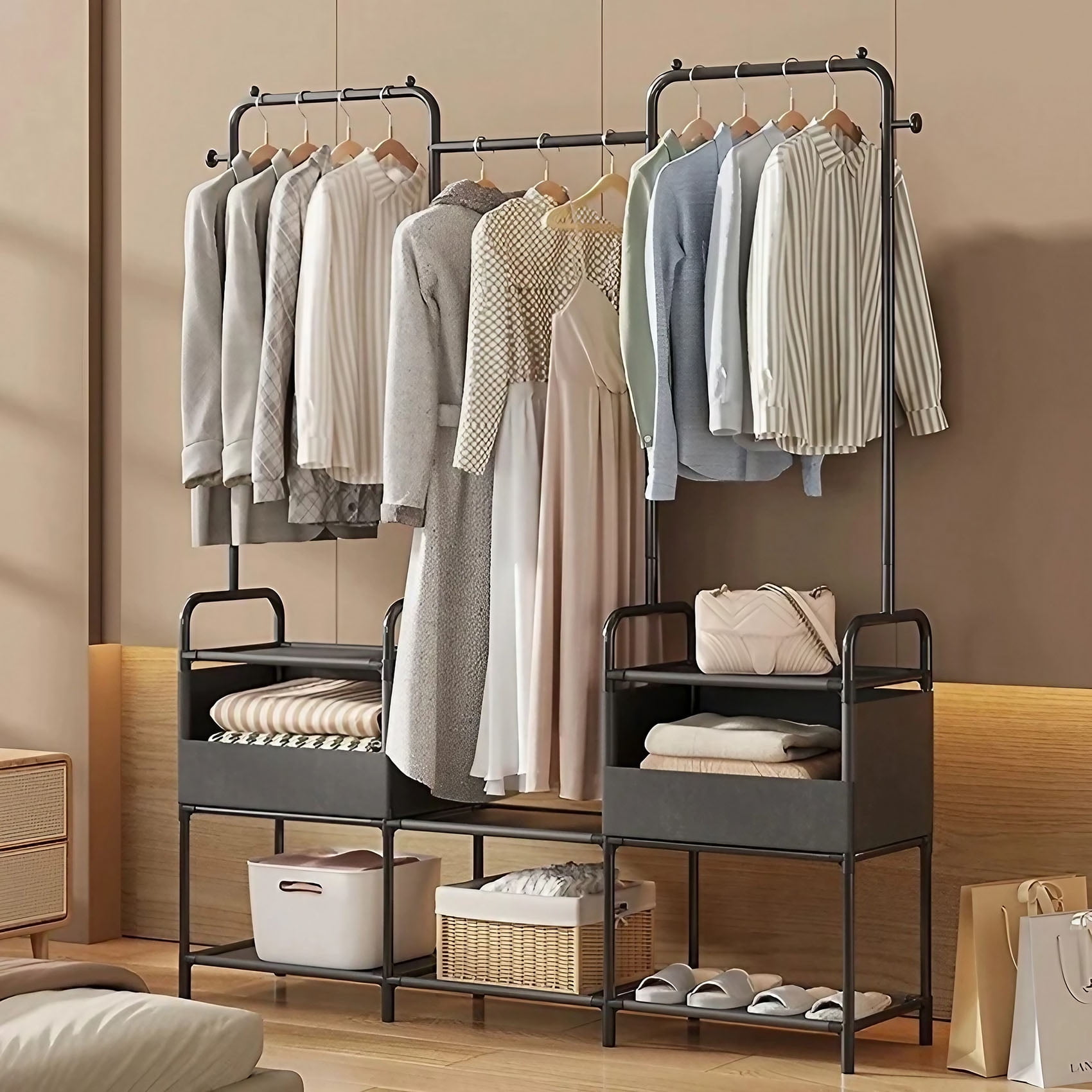 Kalageen Clothes Rack,3 Rails Portable Hanging Garment Rack with 6 ...