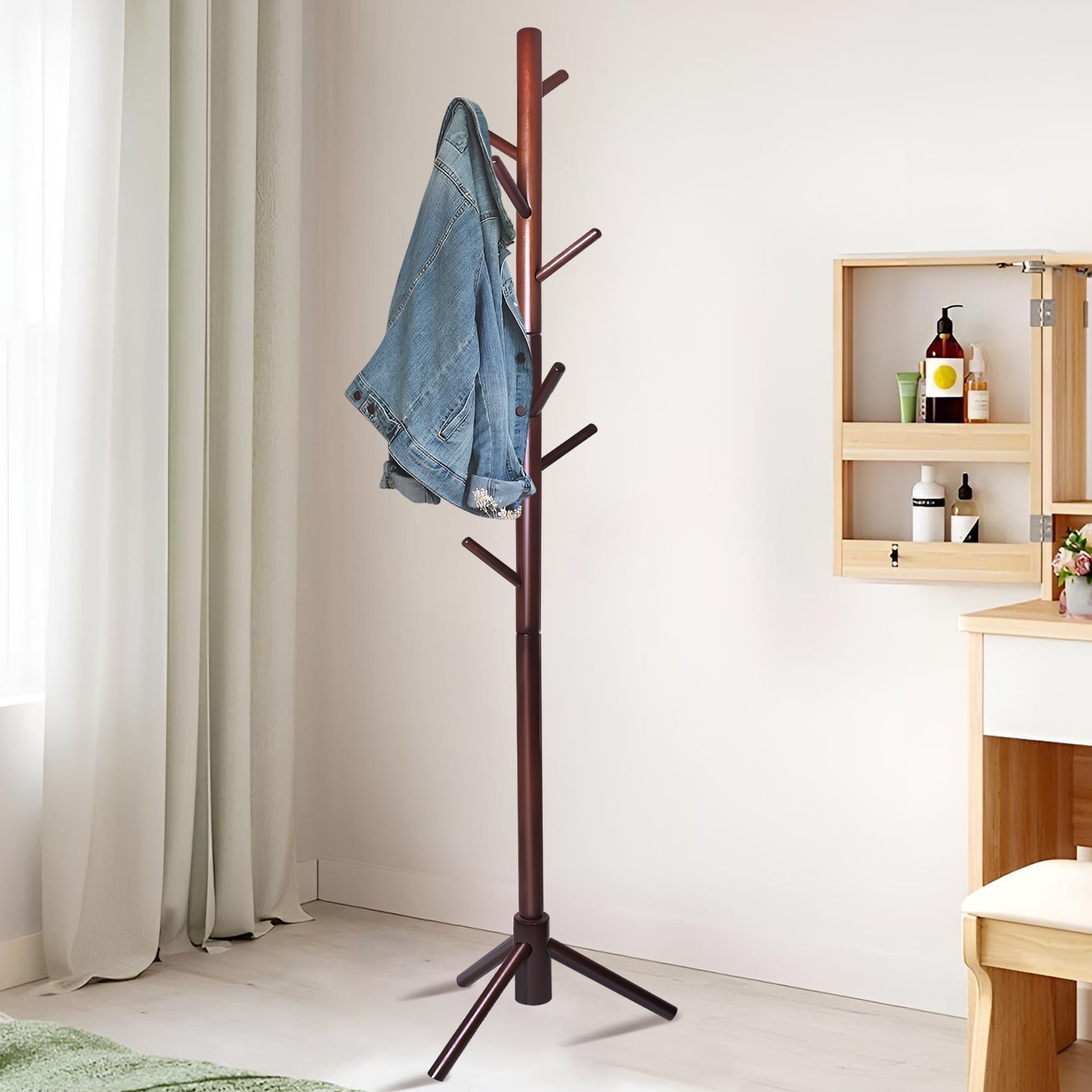 MONST Wooden Coat Rack Freestanding, 8-Hook Coat Tree, Adjustable ...