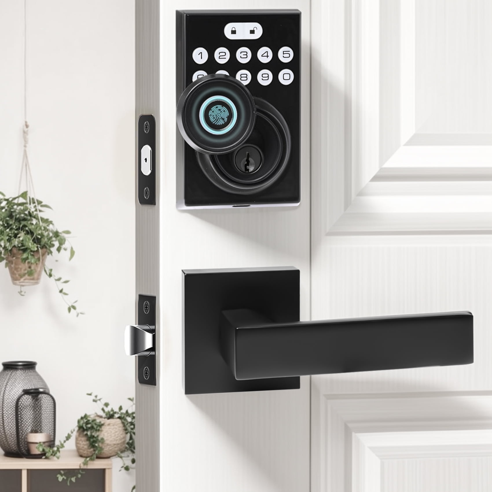 Kalageen Keyless Entry Door Lock Deadbolt with Handle Set,Fingerprint ...